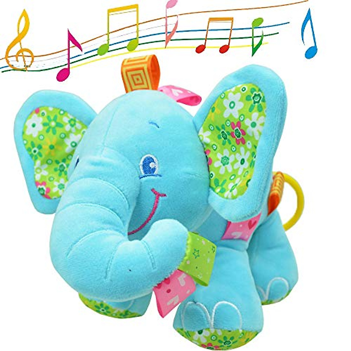V Convey Music Bed Time Wind Up Musical Stuffed Animal Elephant Stuffed Toys Kids Toddler Plush Baby Infant Strollers Crib Bedding Toys (Blue)