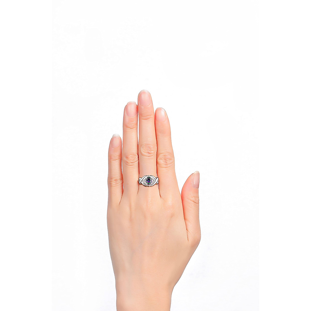 Rylos Rings for Women Sterling Silver Ring XOXO Hugs & Kisses 7X5MM Gemstone & Diamond June Alexandrite Jewelry Size 7