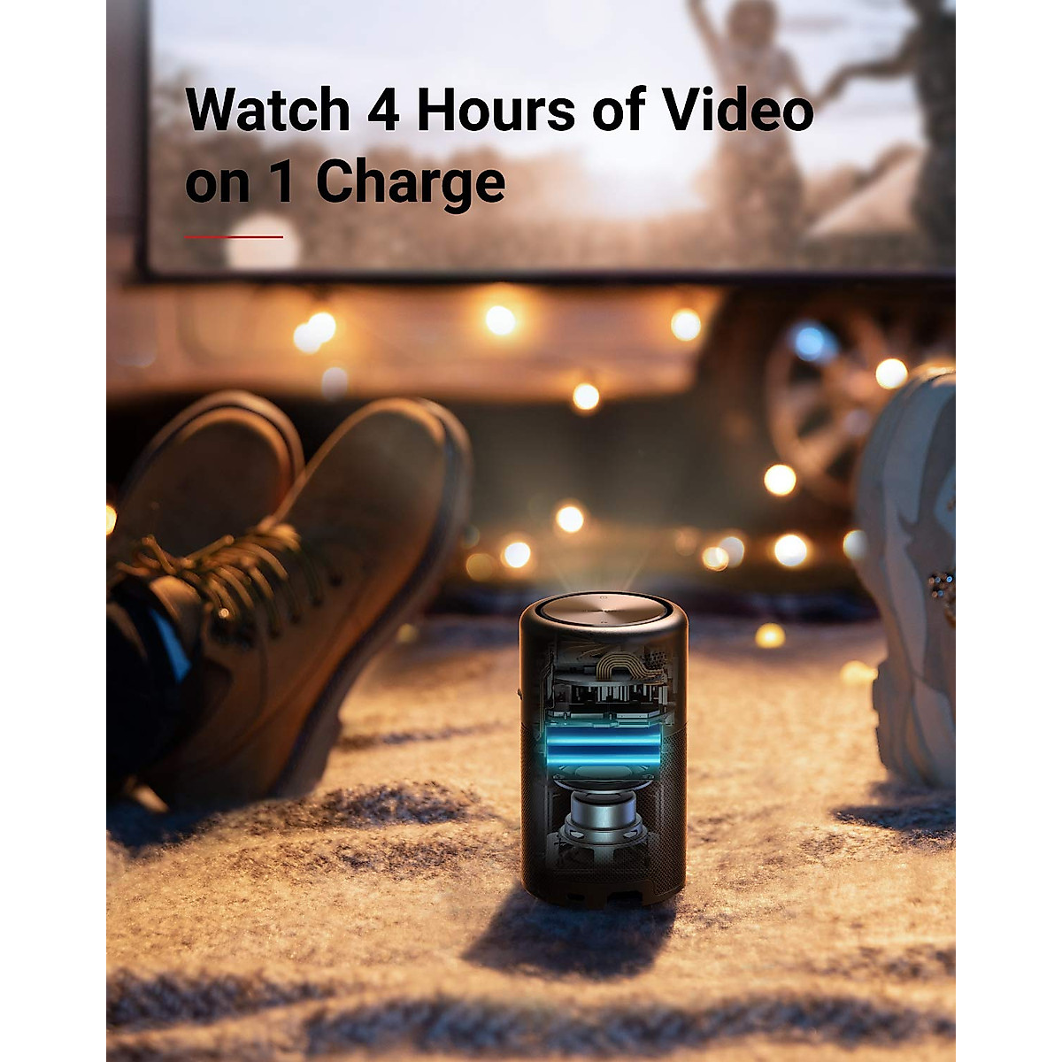  Nebula Capsule, by Anker, Smart Portable Wi-Fi Mini Projector, 100 ANSI lm Pocket Cinema, DLP, 360° Speaker, 100" Picture, 4-Hour Video Playtime, and App-Watch Anywhere (Renewed) 