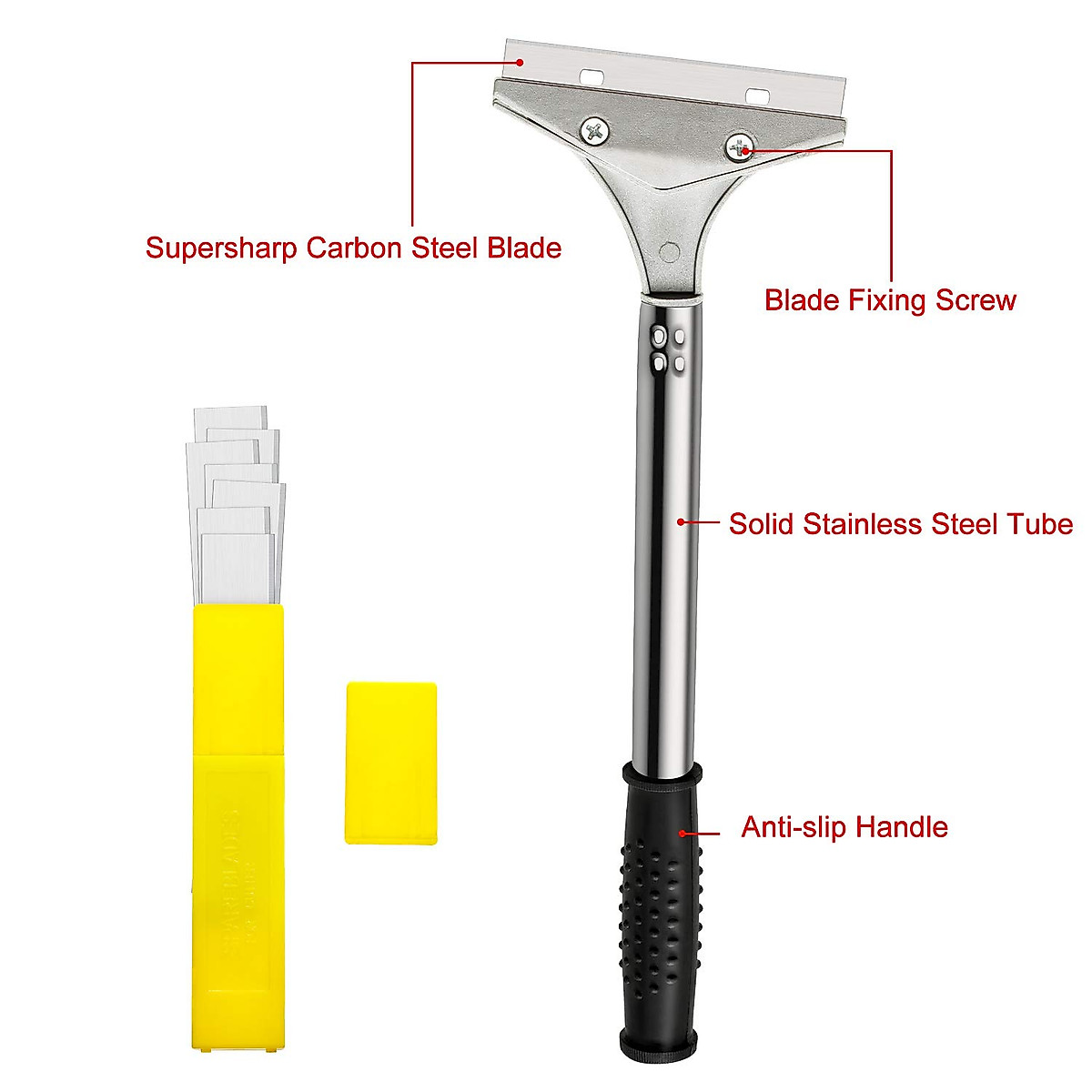 4 Inch Razor Blade Scraper Tool Tile Paint Scraper Floor Wall Paper Removal Smoothing Scraper with 10 Pieces Replacement Blades for Removing Wallpaper, Sticker Glue Floor Adhesive 2 Pieces (Black)