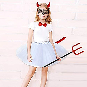 Jmkcoz Halloween Devil Costume Set Devil Horn Headband Red Devil Tail Bowtie Devil Red Pitchfork Demon Cosplay Hair Hoop Accessories for Carnival Themed Party Prop Costume Decoration