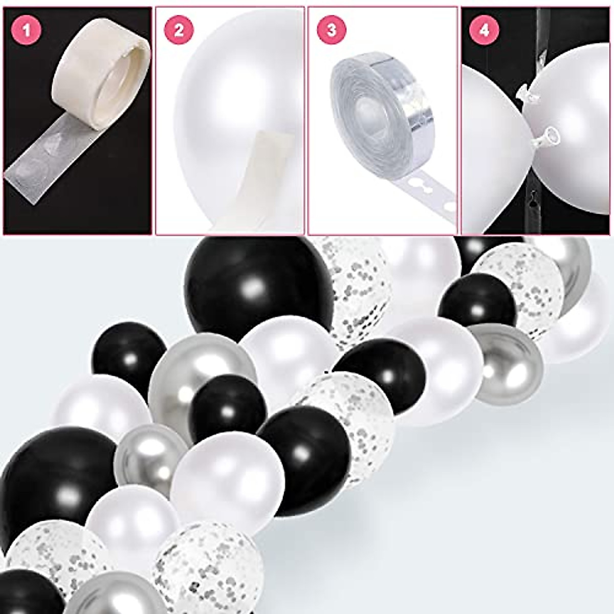 Black Silver Balloon Garland Arch Kit, 100pcs White Silver Confetti and Metallic Chrome Latex Party Balloons for Wedding Birthday Graduation Anniversary Decorations (BlackSilver-100pcs)