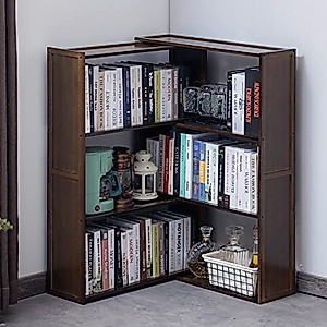 COPREE Multifunctional 4-Layer + 4-Layer Bookshelf Combination,Bamboo 4 Tier Book Shelves, Walnut-Colored Freestanding Book Rack Organizer Shelving Unit Storage for Living Room, Bedroom and Office