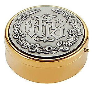 Christian Brands Brass IHS Hospital Communion Pyx, Religious Church Goods, 3 14 Inch, Gold
