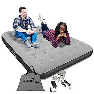 EnerPlex Camping Air Mattress with Built in Pump - Queen Blow Up Mattress for Travel & Guests - Portable Bed for Adults and Kids - Grey