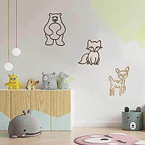 Yulejo Woodland Nursery Decor 3 Pieces Wooden Animal Theme Wall Decor Nursery Jungle Wall Art Geometric Safari Wall Decor Jungle Decor with Glue Points for Themed Room (Deer, Bear, Fox)