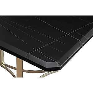 Maotifeys Modern Marble Dining Table,71" Rectangle Black Faux Marble Top Dining Table with Brushed Metal Pedestal Base,Kitchen Table for 6-8 Person Dinner Table for Dining Room,Living Room,Home Office