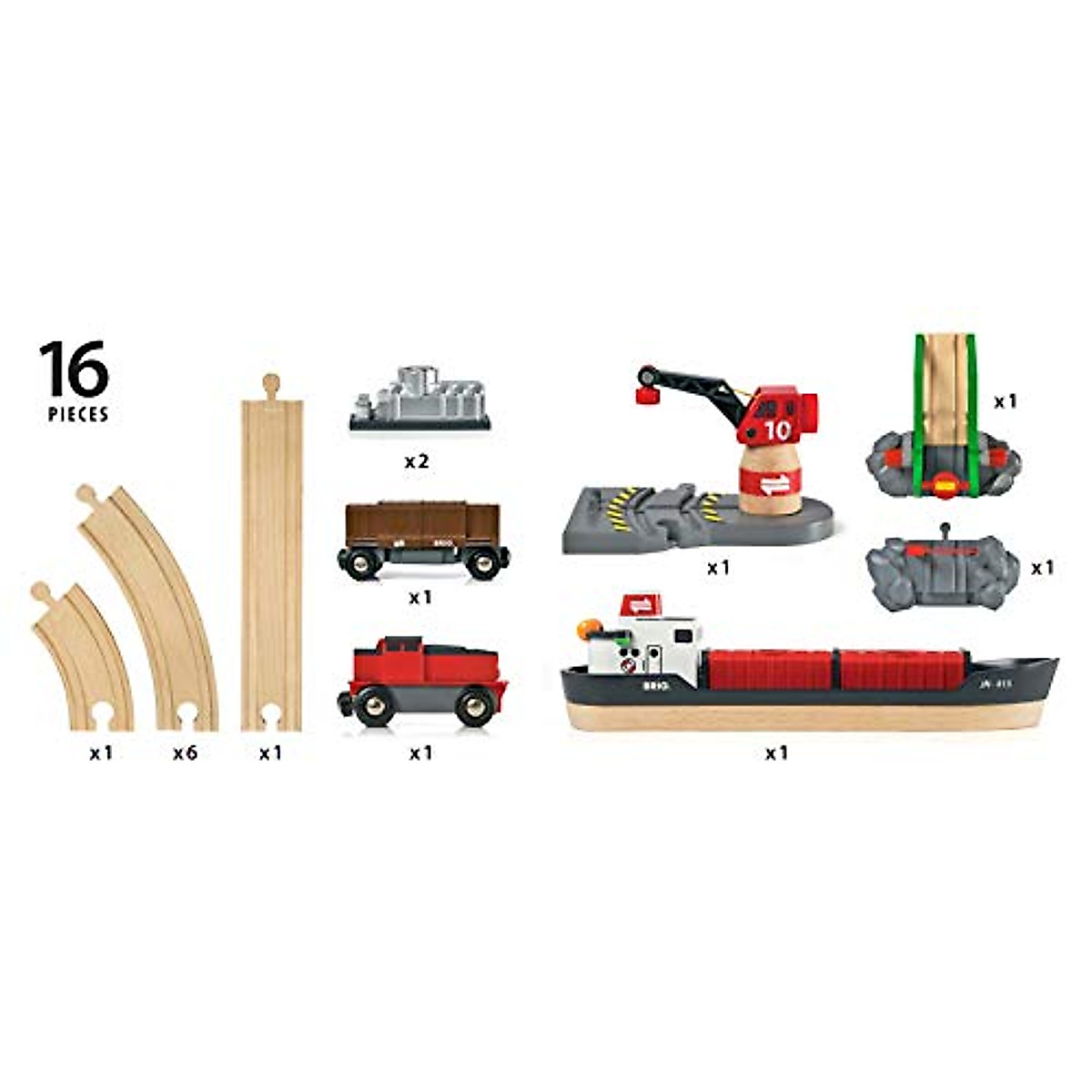 BRIO World - 33061 Cargo Harbor Set | 16-Piece Train Set with Accessories Wooden Tracks | Ideal Gift for Kids Aged 3+ | Certified Sustainable Materials