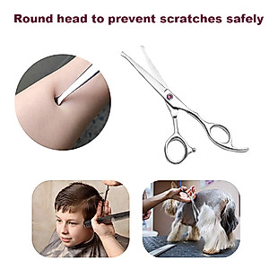 Hair Cutting Scissors Set Professional Kids/Women/Men 6.5 inch Saftey Round Head Hair cut Scissors Kit with Cutting Scissors Thinning Scissors Hairdressing Shears Set for Barber Salon （red）