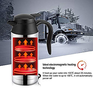 12v Car Kettle Water Boiler, 750ml Stainless Steel Car Heating Cup Electric Kettle for Car Travel Kettle Water Warmer Coffee Mug for Car