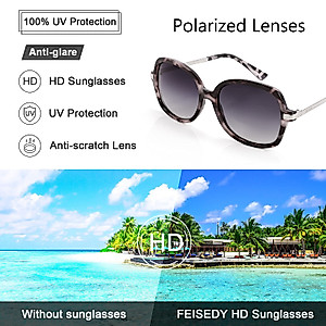 FEISEDY Classic Womens Elegant Polarized Sunglasses Ladies Wide Square Sunglasses Shades B2683