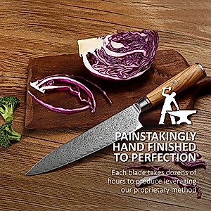 Master Maison Authentic 8" Damascus Steel Chef Knife With Full-Tang Wood Handle, Sheath, Sharpening Stone, Storage Box, & Drying Cloth | AUS-10 Japanese Ultra Sharp Stainless Steel Chef's Knife Set