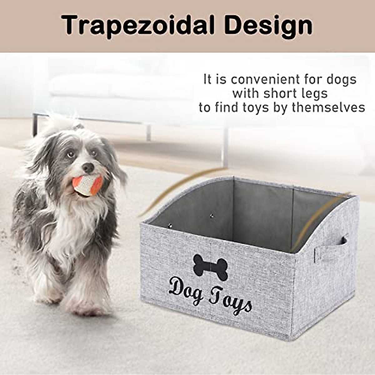 Brabtod Dog Toys Storage Bin,Pet Toy Box,Trapezoid Fabric Storage Bin, Dog Toy Organizer,Dog Toys Storage Basket,Collapsible Storage Bin for Dog Toys,Blanket,Clothes-Snowflake gray