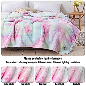 NEWCOSPLAY Sherpa Fleece Throw Blanket Plush Fluffy Cozy Lightweight Blanket for Bed Sofa Couch Travel (Tie dye Rainbow, Twin(60"x80"))