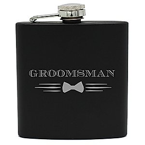 My Personal Memories Bow Tie Groomsman, Best Man, Groom 6 oz Flask Gift for Bachelor Party, Wedding (Groomsman)