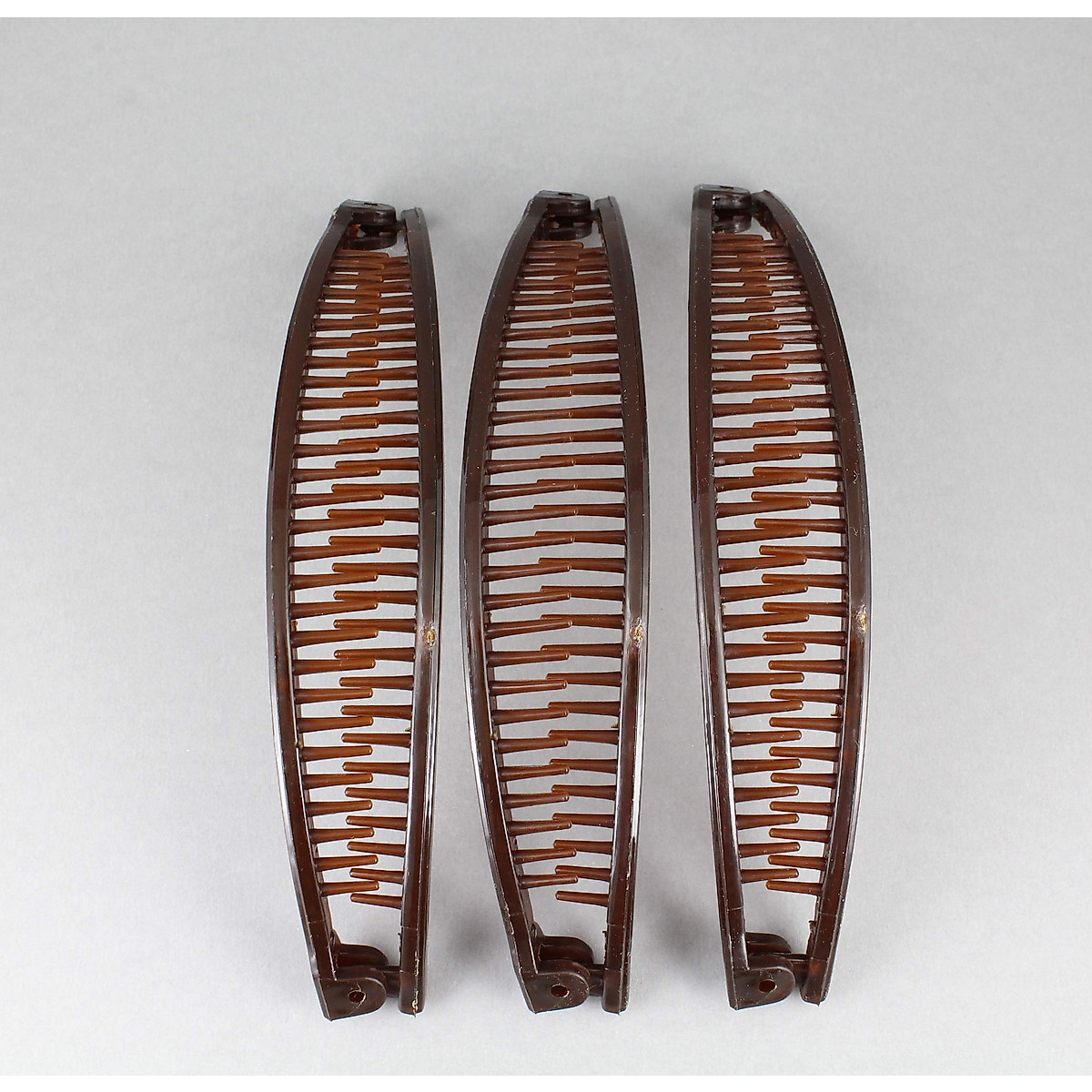 Brown set pack 3 banana hair clips comb claw teeth plastic 7inch long around the curve 80s style 5.5 inch straight line
