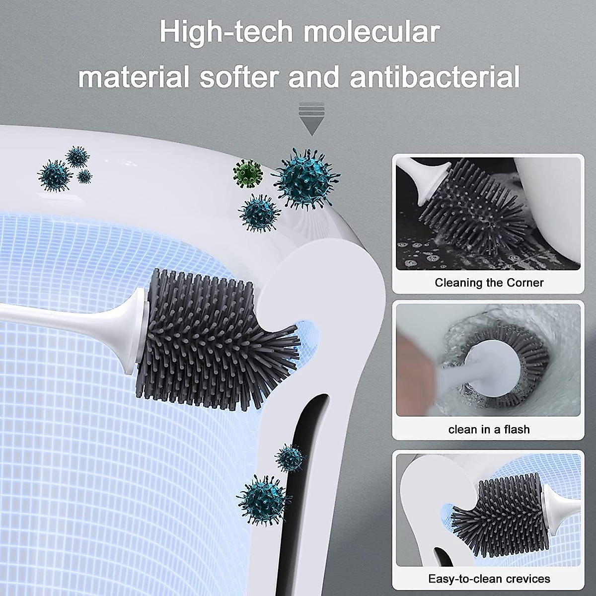 Lefree 2 Pack Silicone Toilet Brush,Homemod Toilet Bowl Brush and Holder Set with Ventilated Holder, Toilet Cleaner Brush for Bathroom,Floor Standing & Wall Mounted Toilet Scrubber Without Drilling