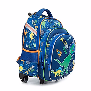 Meetbelify Boys Dinosaur Rolling Backpack Kids Backpacks with Wheels for School Bags Luggage