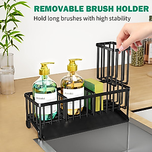 TomCare Sponge Holder for Kitchen Sink Extra Large Sink Caddy with Drain Tray Brush Holder Rustproof Kitchen Sink Organizer with 2 Adjustable Dividers Durable Kitchen Storage Accessories for Counter