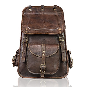 THE CHARMIKA Full Grain 21 Inch Leather Laptop Rucksack Knapsack / Large Backpack Casual Bookbag Daypack Camping Travel (Dark Choco Vintage)