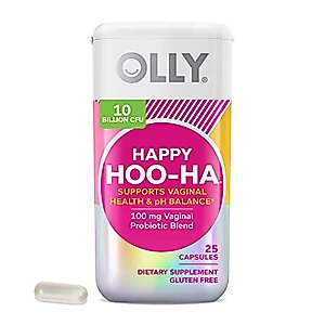 OLLY Happy Hoo-Ha Capsules, Probiotic for Women, Vaginal Health and pH Balance, 10 Billion CFU, Gluten Free - 25 Count