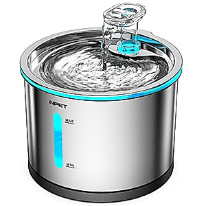 NPET WF210 Cat Water Fountain Stainless Steel, 50oz/1.5L Dishwasher Safe Pet Water Fountain with Visible Window, Ultra Quiet Automatic Cat Water Dispenser with Light for Cats Inside(Without Adapter)