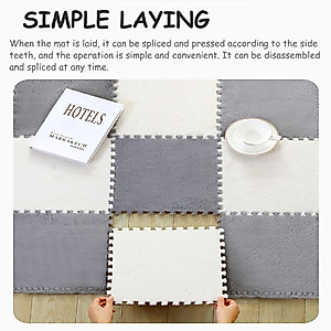 12"X12" X0.4" Thickened Interlocking Carpet Tiles Plush Foam Floor Mats,DIY Cuttable Square Foam Puzzle Play Area Rug,Soft Anti-Slip Climbing Mats (Size:10pcs,Color:White + light coffee + dark coffee)