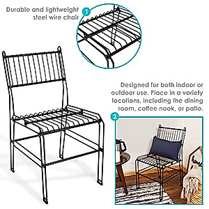 Sunnydaze Modern Wire Armless Dining Chair - Indoor/Outdoor Steel Wire Furniture for Patio, Sunroom, Deck, or Living Room - Black - 23.75-Inch H