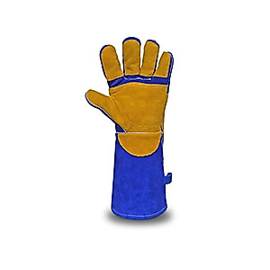 16 Inches Suede Leather welding gloves Fir/Heat Resistant Gloves for Tig welder, bbq Grill, woodstove, Mig Welding Etc. Heavy Duty Gloves in Blue by RUSH
