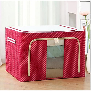 Storage Bins for Clothes - 2 PCS Collapsible Storage Bins LARGE 100L Foldable Closet Organizer Boxes 24"L x 17"W x 16"H Blanket Clothing Storage Bags with Zipper Window Large Capacity Storage Containers for Clothes 100L RED POINTS