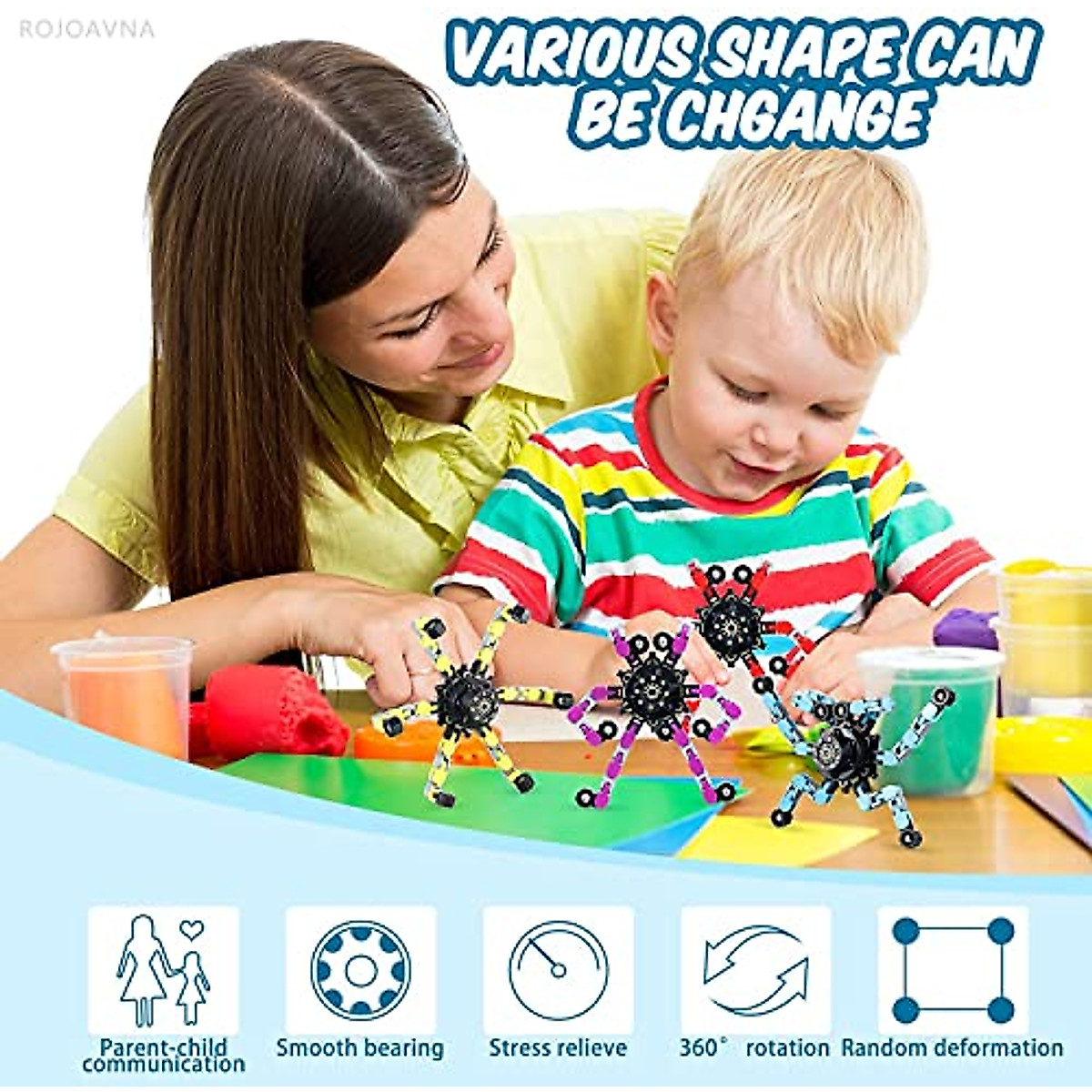 10pcs Random Colour Fidget Decompressor,DIY Deformable Robot Toys ,Decompressor ,Deformable Creative Gyro Toys,Stress Relief Chain Toy for Adults, Easter Basket Stuffers