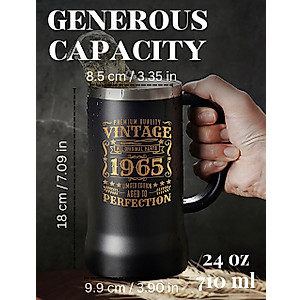 Onebttl 60th Birthday Gifts for Men, Dads, Grandfathers, Granddads, Husband, Uncles, Vintage 1965 Birthday Beer Stein, 24oz Stainless Steel Travel Mug, Black