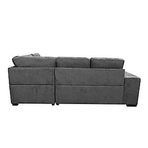 THSUPER 100 inch Linen Sectional Sleeper Sofa with Pull Out Bed, L Shaped Convertible Sectional Sleeper Couch with Storage Ottoman, 2 Foot Stool and USB Ports, Dark Gray