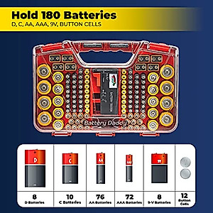 Ontel Battery Daddy - Battery Organizer Storage Case with Tester, Stores & Protects Up to 180 Batteries, Clear Locking Lid, As Seen On TV