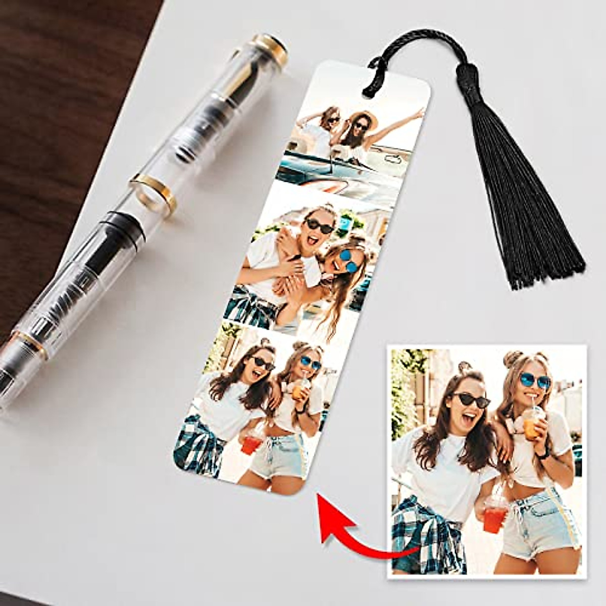 MOTICIUS Personalised Photo Bookmark, Picture Bookmark with Tassel Custom Engraved Photo Color Picture Bookmark for Girlfriend Boyfriend Teacher Family Pets Birthdays Christmas Valentine's Day Gift