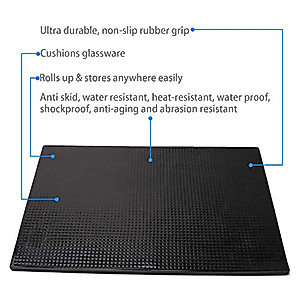 Bar Service Mat, Rubber Salon Mat Large Square 17.7" x 11.8" Flexible PVC Kitchen Drink Service Mat, Non-Slip Heat Resistant Heavy Duty Dish Drying Pad Rectangle Waterproof Drip Mat Black
