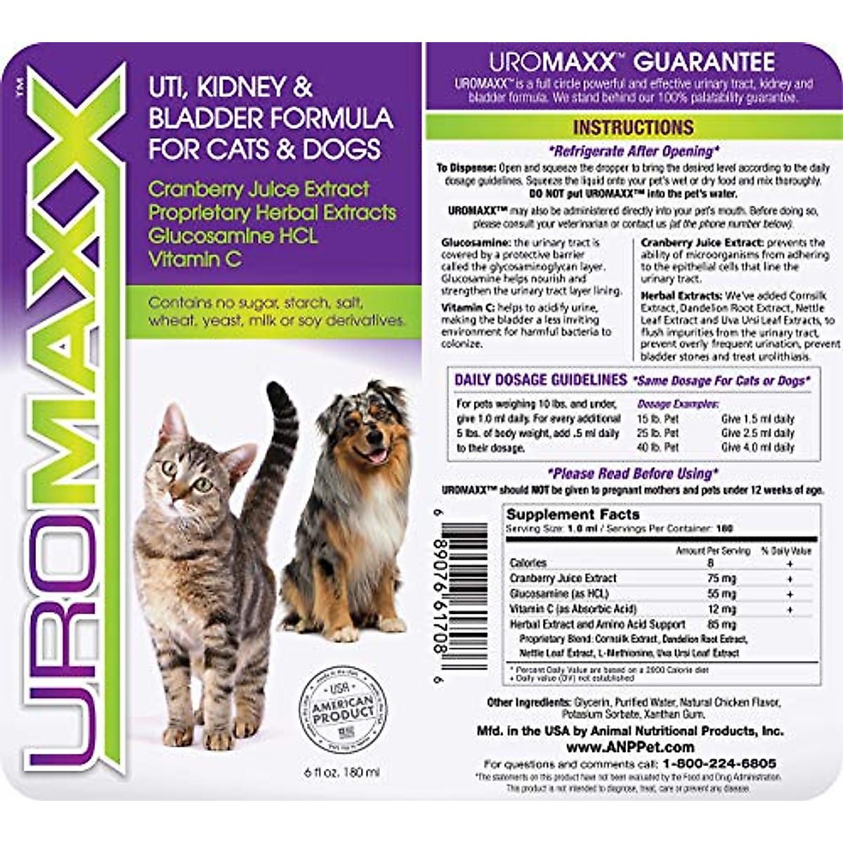 UroMAXX Urinary Tract, Kidney & Bladder Formula for Cats and Dogs, 6 oz Bottle. Premium Pack