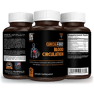 Clinical Daily Blood Circulation Supplements. Butchers Broom, Horse Chestnut, Hawthorn, Cayenne, Arginine, Diosmin Varicose Veins Treatment for Legs. Poor Circulation and Vein Support. 90 Capsules.