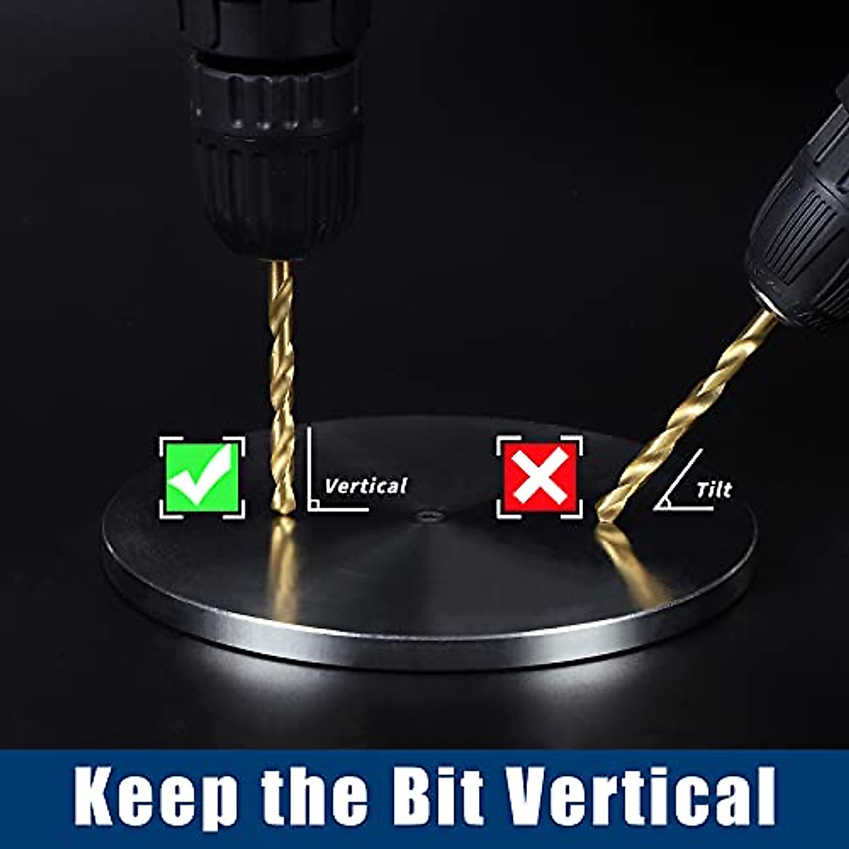 COMOWARE Titanium Twist Drill Bit Set - 13 Pcs Hex Shank High Speed Steel for Wood Plastic Aluminum Alloy, Quick Change, 1/16"-1/4"