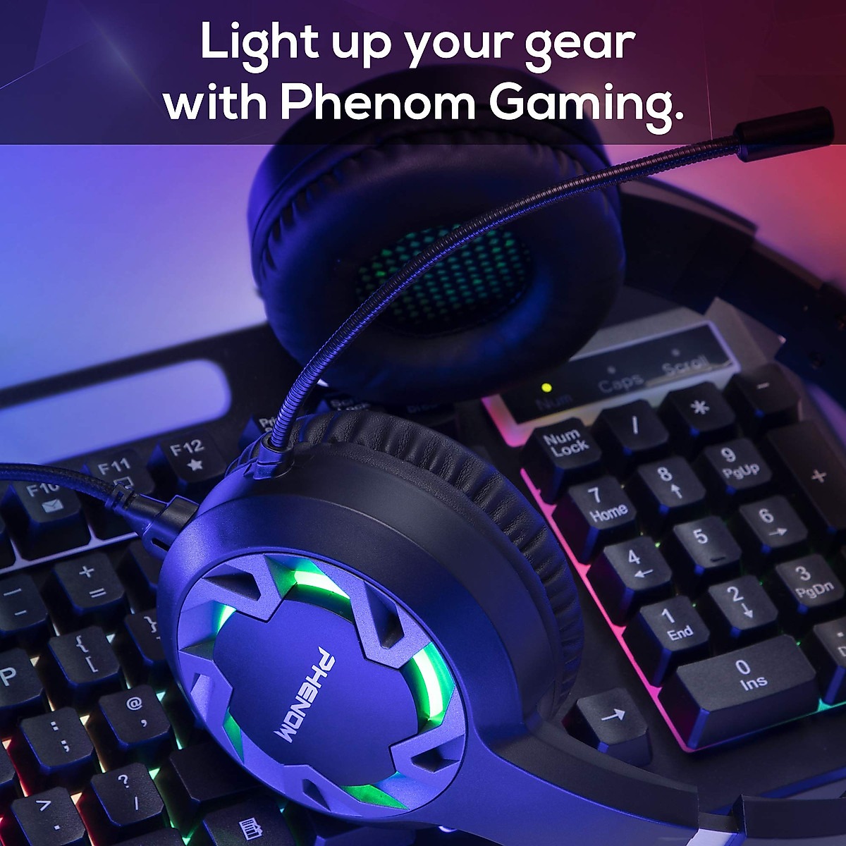 Phenom EXPO3 Stereo Gaming Headset for PS4, Xbox, Tablet or Smartphone, Noise Cancelling Headphones with Boom Mic and LED Glow Lights (Green)