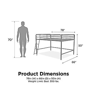 DHP Jett Junior Full Metal Loft Bed, Silver