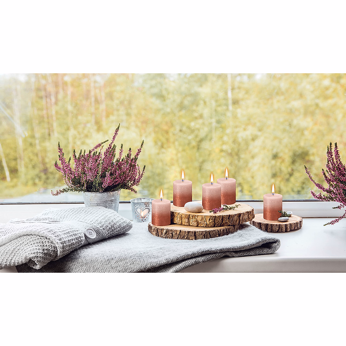 BOLSIUS 4 Pack Misty Pink/Amber Sunset Rustic Metallic Pillar Candles - 2.75 X 5 Inches - Fine European Quality - includes Natural Plant-Based Wax - Unscented Dripless Smokeless 60 Hour Candles