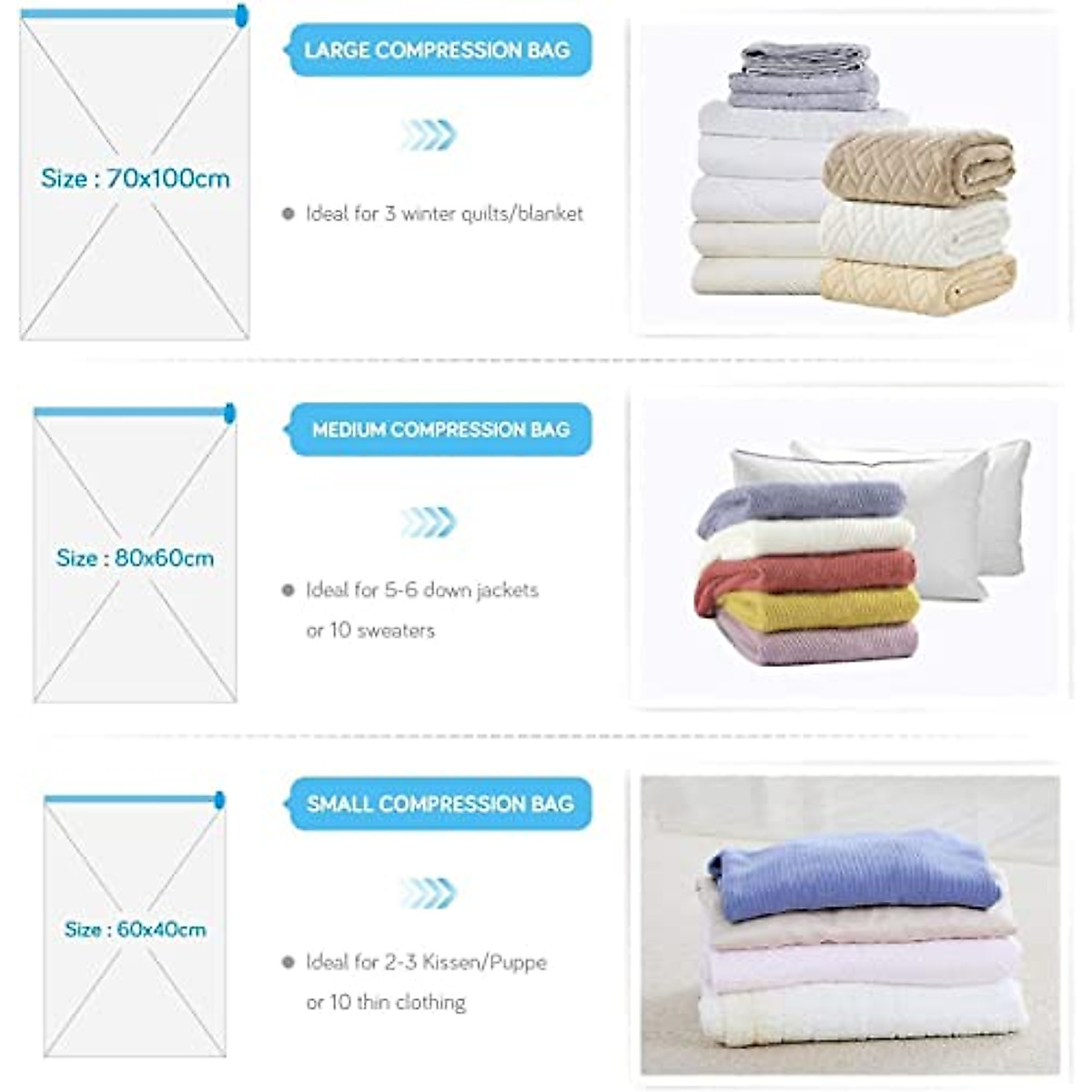 Jumbo Vacuum Storage Bags, 6pcs Space Saving Seal Bags ,Compression Bags for Travel,Vacuum Seal Bags for Bedding