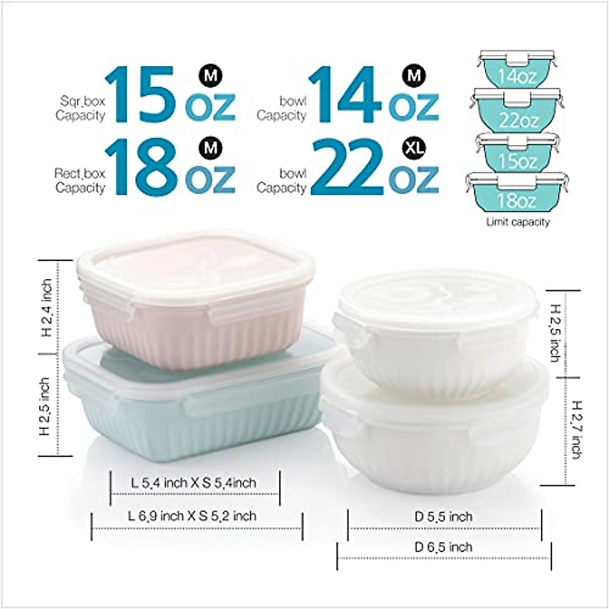 ZEN Pleats Porcelain Serve and Store Airtight Container Mix Set of 4, Mixed Color