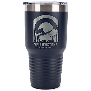 100 North, Polar Camel, United States National Parks, Navy Blue 30 Ounce, Stainless Steel, Vacuum Insulated Travel Tumbler Mug With Clear Lid, Yellowstone Adventures