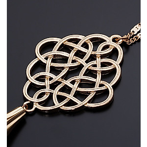 ALEXY 2Pcs Long Chain Pendant Necklace Set, Filigree Quatrefoil and Celtic Knot Pendant Tassel Y Necklaces for Women (B Gold + Gold)