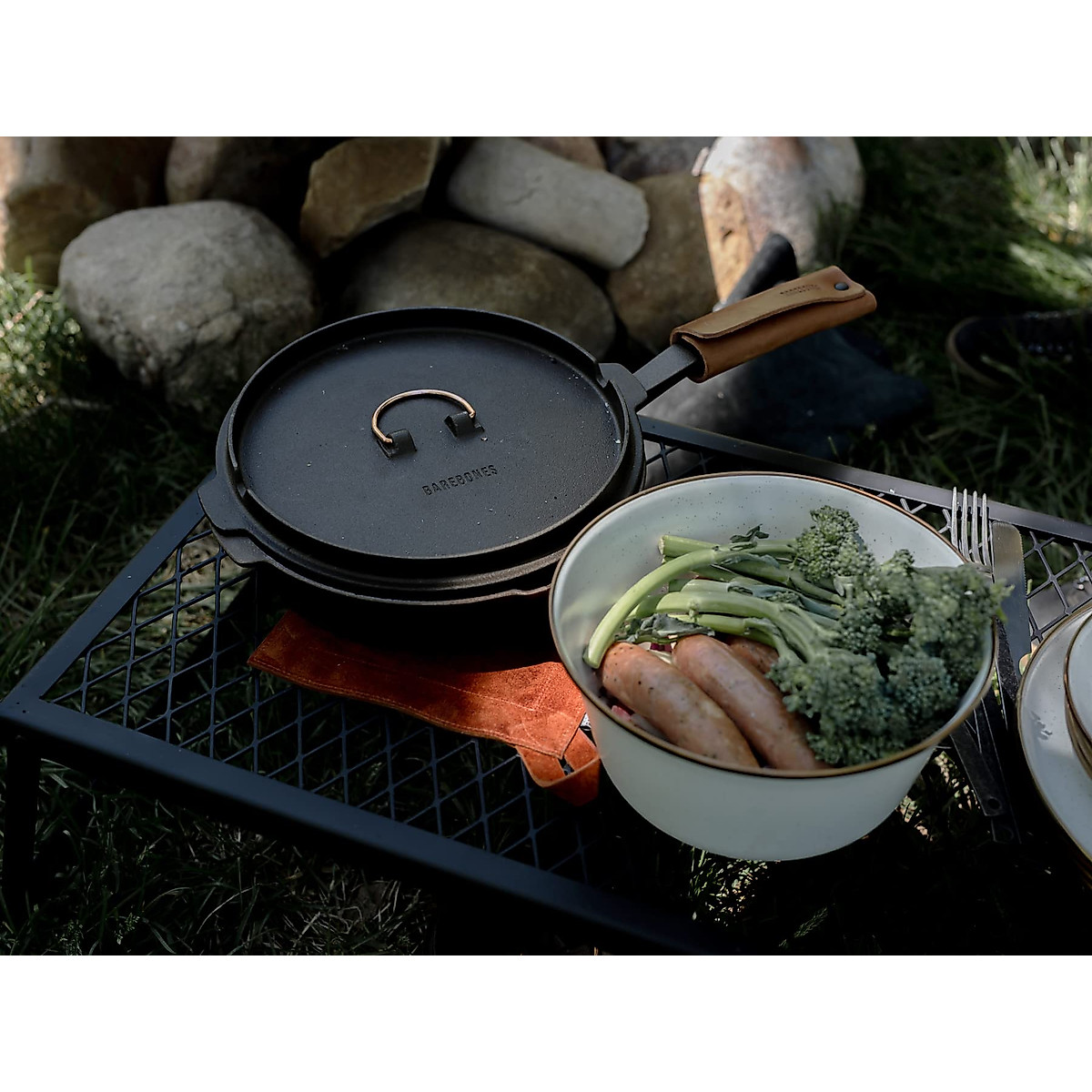 Barebones 10 Inch Cast Iron Skillet - Black Flat Enameled Cast Iron Skillet with Lid, Frying Pan