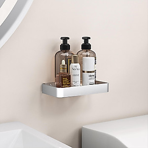 Danpoo Bathroom Wall Shelf, Small Floating Shelf for Bathroom Wall Storage, Glass Bathroom Shelf Organizer Wall Mounted(Silver, 8")