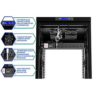Server Rack - Locking Cabinet - Network Rack Cabinet Enclosure - 32U - Rack Mount - 39 Inch Deep - Server Cabinet - on Wheels - Shelf - Cooling Fan - Thermostat - Sysracks - SRF