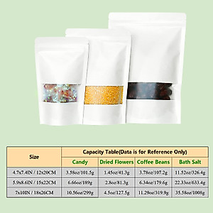 SumDirect White Kraft Stand Up Bags Pouches Resealable Bag with Zip Lock and Matte Window for Food Storage, 5.9x8.6 Inches, 13oz, Pack of 50